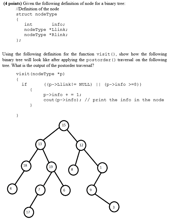 Solved (4 points) Given the following definition of node for | Chegg.com