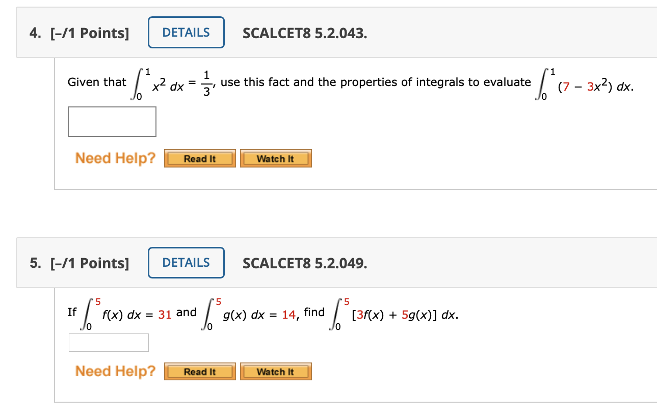 Solved 4. [-/1 Points] DETAILS SCALCET8 5.2.043. Given that | Chegg.com