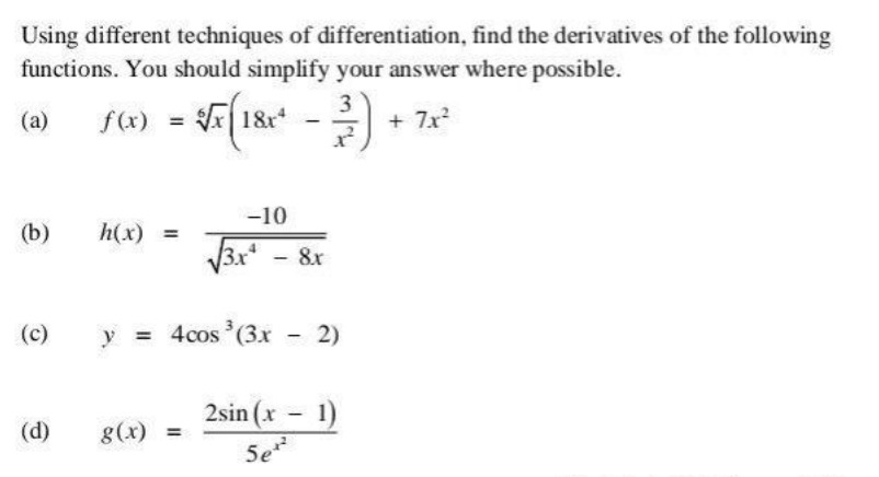 Solved Using different techniques of differentiation, find | Chegg.com