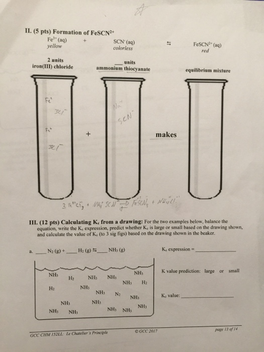 Solved II. (5 pts) Formation of FeSCN Fe (aq) + yellow SCN | Chegg.com