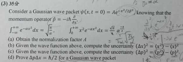 Solved Consider a Gaussian wave packet psi(x, t = 0) = | Chegg.com