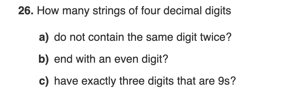 Solved 25. How many strings of three decimal digits a) do | Chegg.com