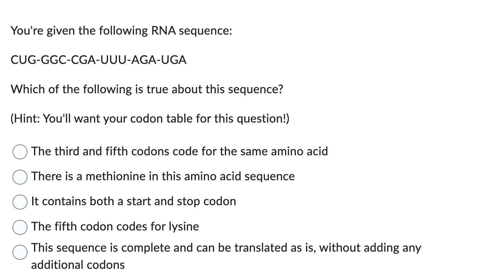 Solved You're given the following RNA sequence: | Chegg.com