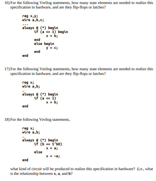 Solved 16) For the following Verilog statements, how many | Chegg.com