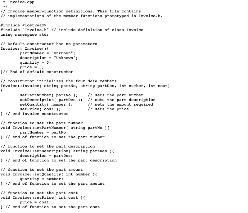 Solved Invoiceh Invoice Class Definition This 8574