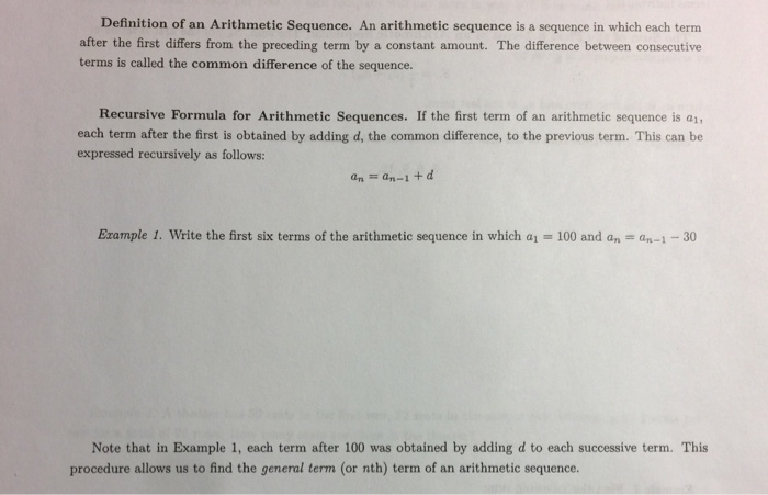Solved Definition of an Arithmetic Sequence. An arithmetic | Chegg.com