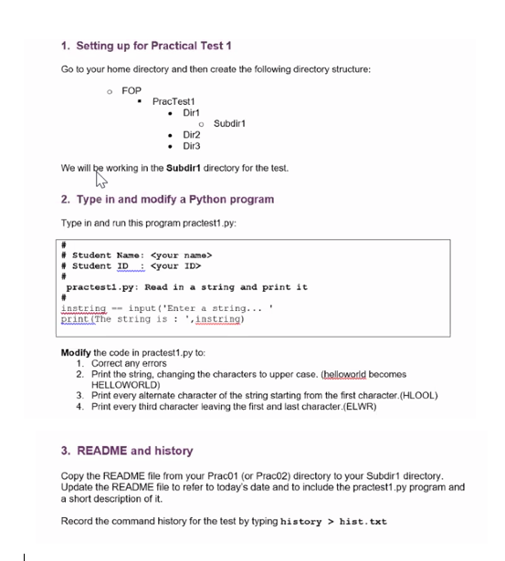 Solved 1. Setting up for Practical Test 1 Go to your home | Chegg.com