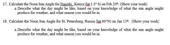 Solved 17. Calculate the Noon Sun Angle for Nairobi, Kenya | Chegg.com