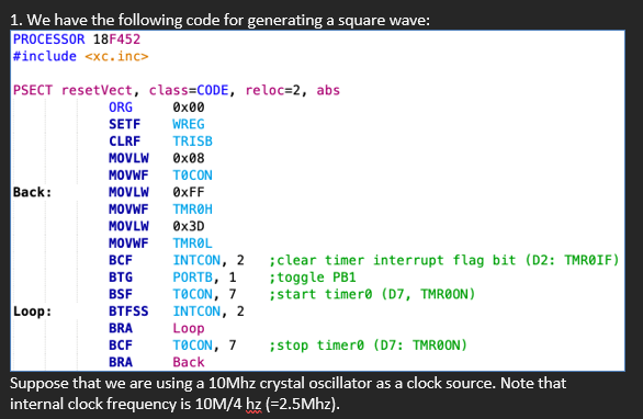 Solved 1. We have the following code for generating a square | Chegg.com