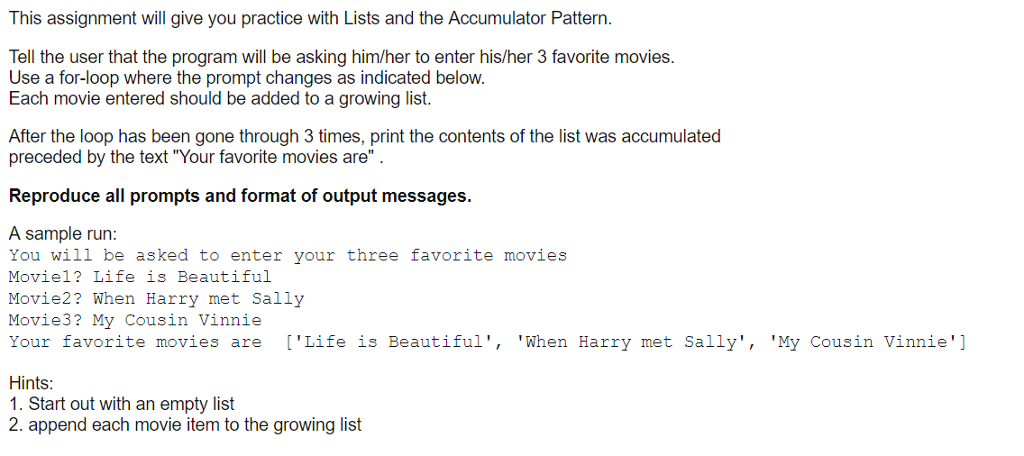 Solved This assignment will give you practice with Lists and | Chegg.com