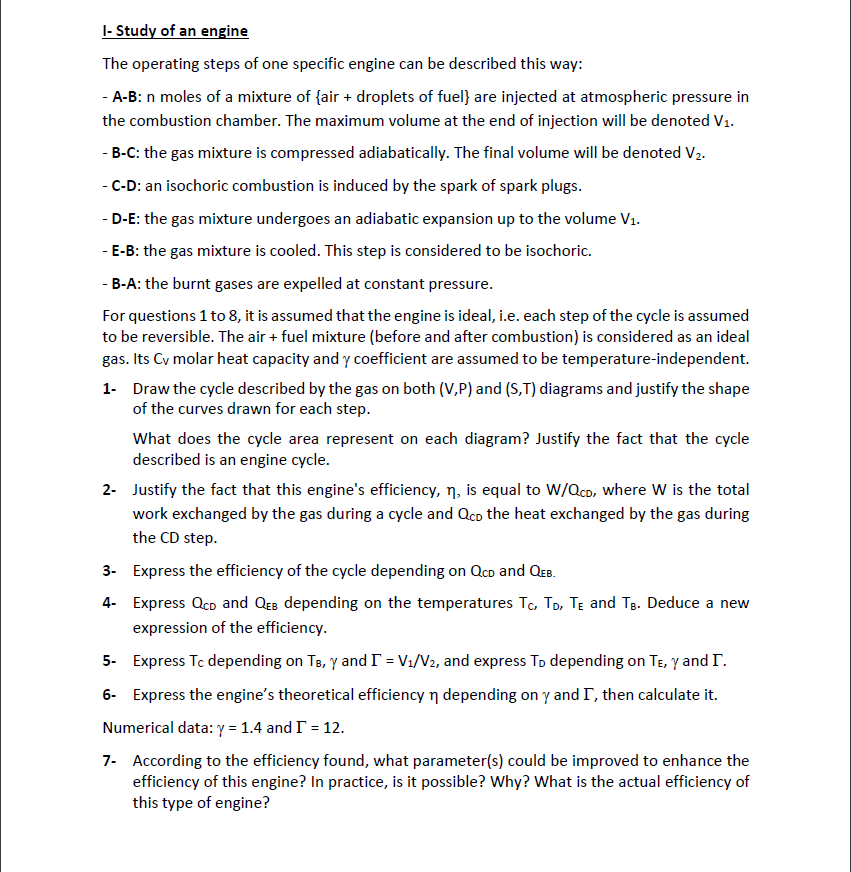 Solved 1- Study of an engine The operating steps of one | Chegg.com