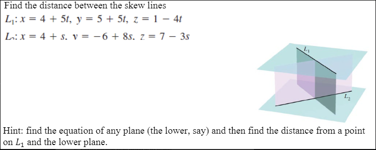 Solved Find the distance between the skew lines L: x = 4 + | Chegg.com