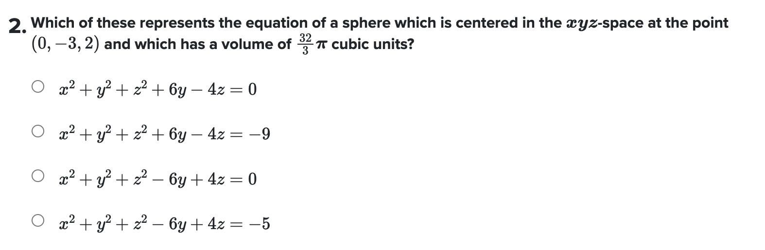 Solved 2. Which of these represents the equation of a sphere | Chegg.com