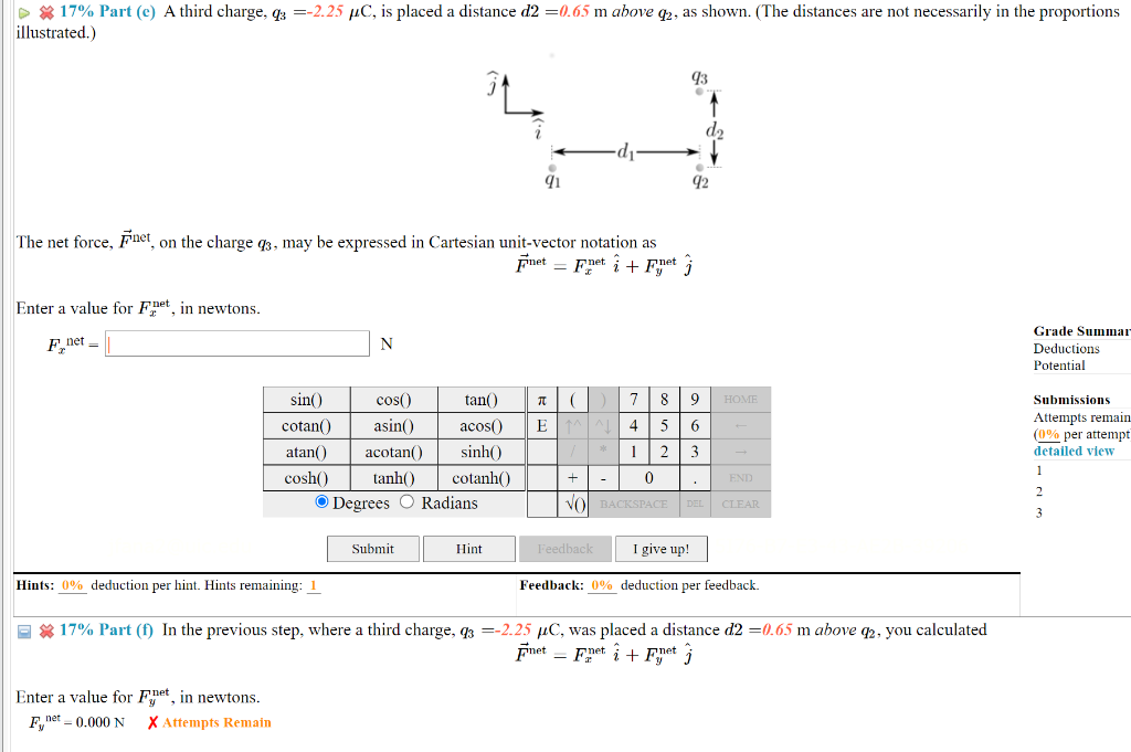 Solved 21\%) Problem 9: A charge q2=12.0μC appears a | Chegg.com