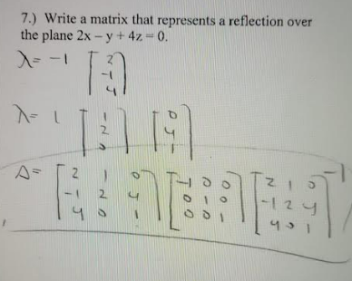 Solved 7.) Write a matrix that represents a reflection over | Chegg.com