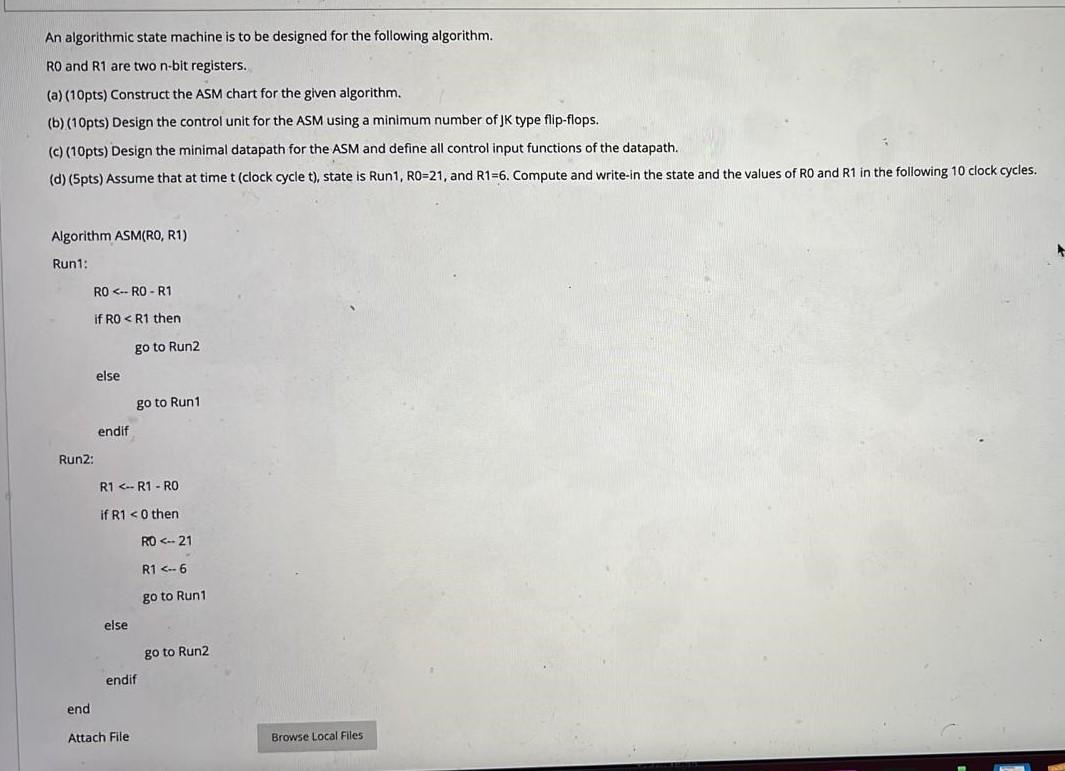 Solved An algorithmic state machine is to be designed for | Chegg.com