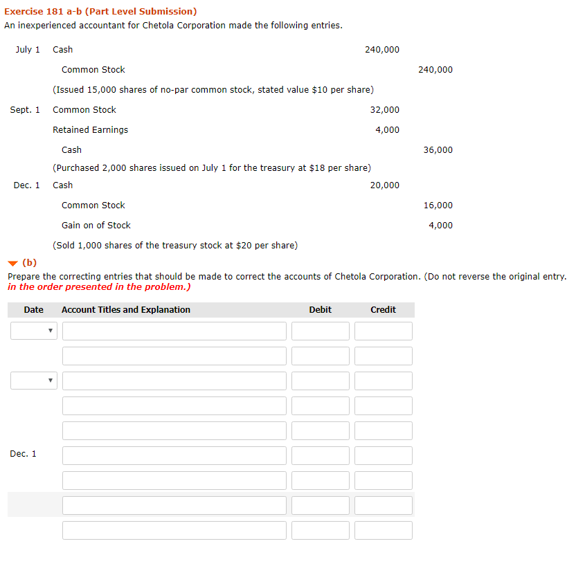 Solved Exercise 181 a-b (Part Level Submission) An | Chegg.com