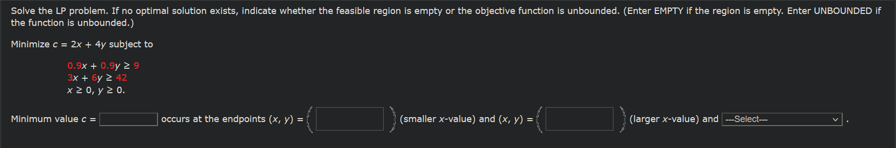 Solved the function is unbounded.) Minimize c=2x+4y subject | Chegg.com