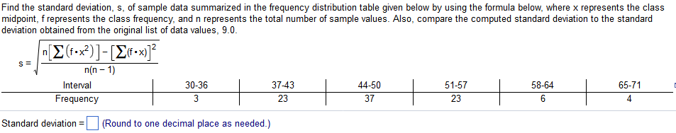 Solved Find the standard deviation, s, of sample data | Chegg.com