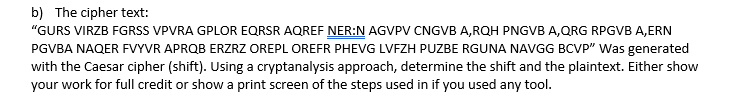 Solved b) The cipher text: "GURS VIRZB FGRSS VPVRA GPLOR | Chegg.com