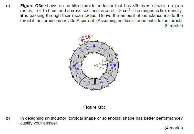 Solved a) Figure Q3c shows an air-filled toroidal inductor | Chegg.com