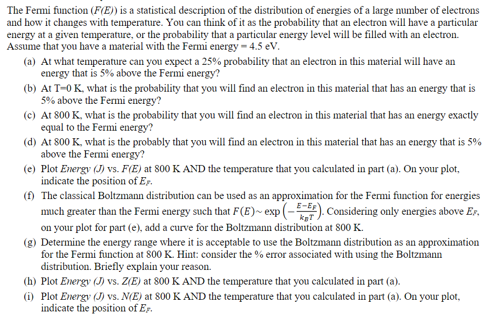 Solved The Fermi function (F(E)) is a statistical | Chegg.com