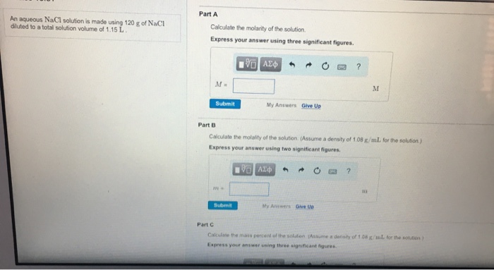 Solved An aqueous NaCl solution is made using 120 g of NaCI | Chegg.com