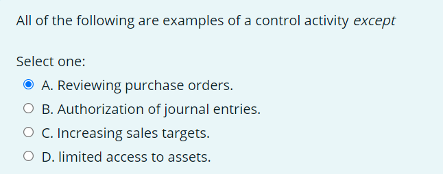 Solved All of the following are examples of a control | Chegg.com