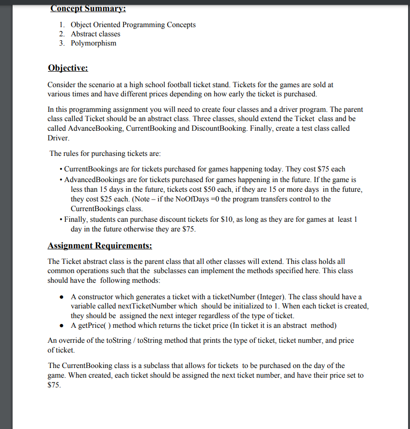 Solved Concept Summary: 1. Object Oriented Programming | Chegg.com