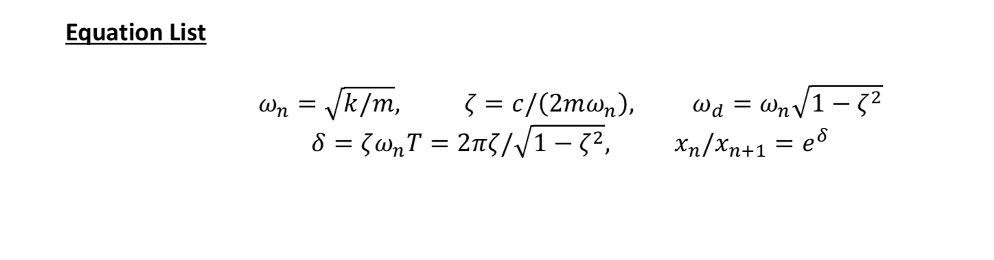 Solved Equation List Wn /k/m, } = c/(2mwn), 8 = 5Wn1 = 23/11 | Chegg.com