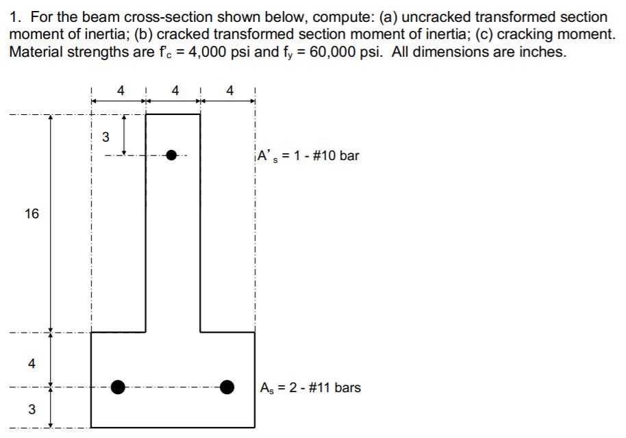 Solved 1. For the beam cross-section shown below, compute: | Chegg.com