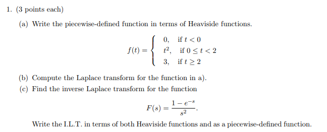 Solved 1. (3 points each) (a) Write the piecewise-defined | Chegg.com