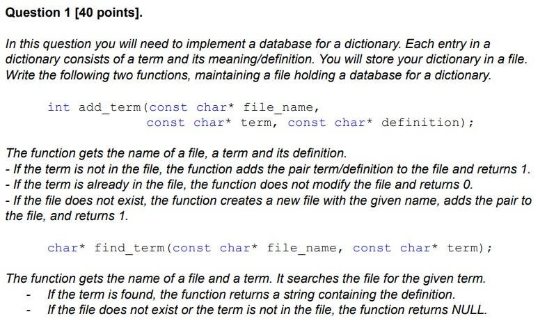 Solved Question 1 [40 points). In this question you will | Chegg.com
