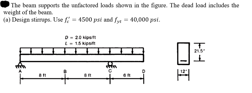 The beam supports the unfactored loads shown in the | Chegg.com