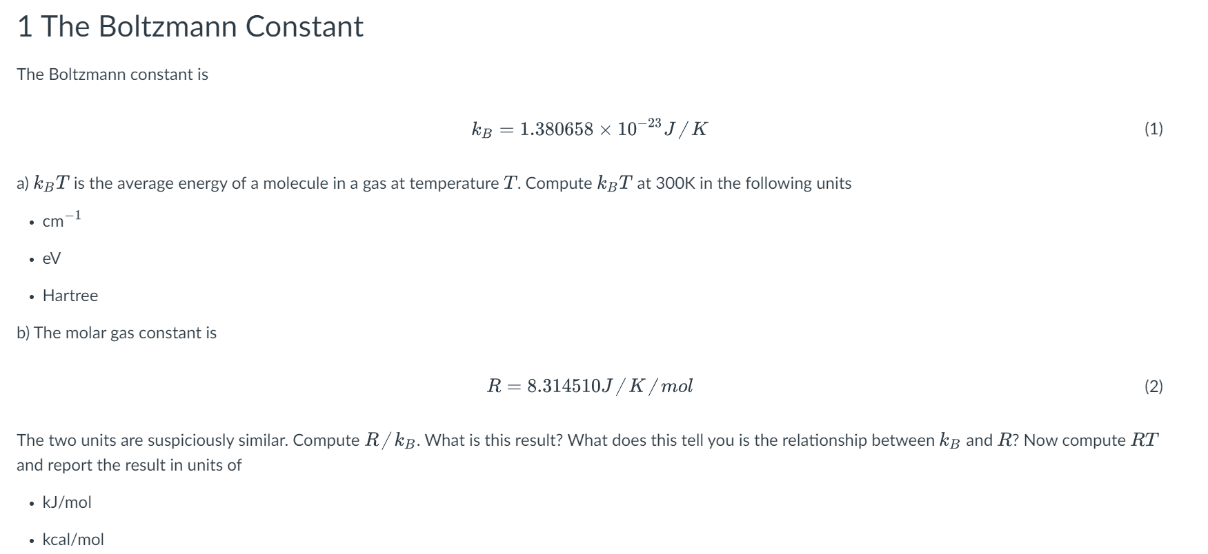 Solved 1 The Boltzmann Constant The Boltzmann constant is | Chegg.com