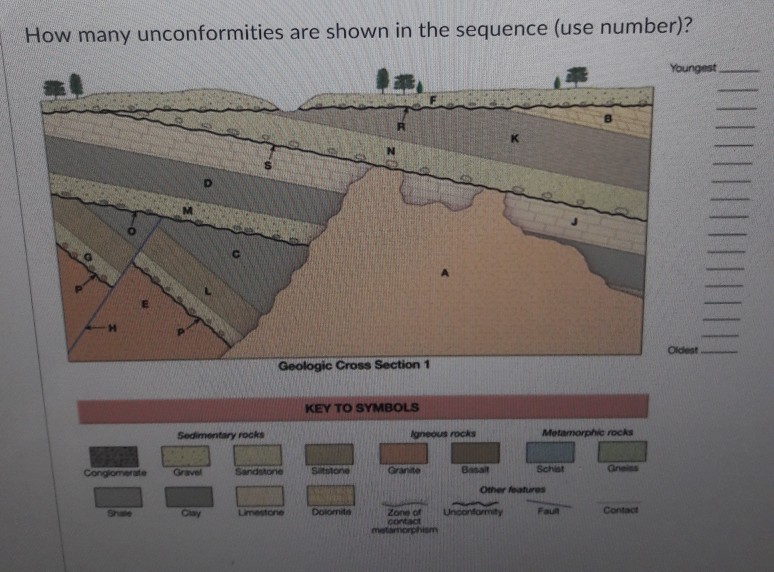 Solved How many unconformities are shown in the sequence | Chegg.com