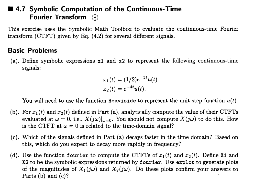 Solved 14.7 Symbolic Computation of the Continuous-Time | Chegg.com