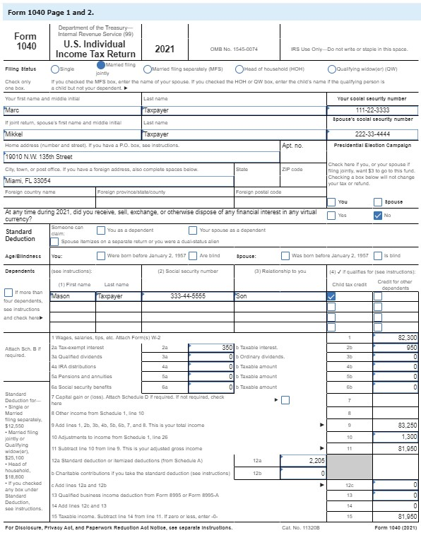 Form 1040 Page 1 and 2.Third Party Do you want to | Chegg.com