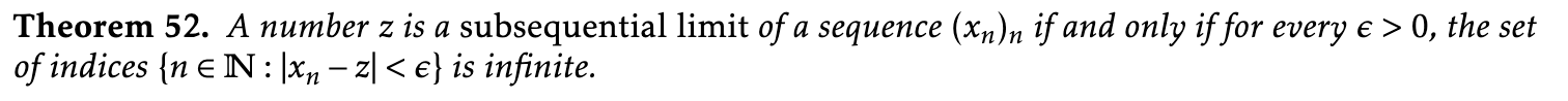 Solved Theorem 52. A number z is a subsequential limit of a | Chegg.com
