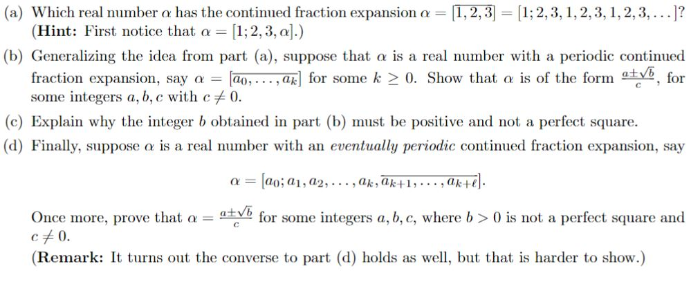 Solved (a) Which real number a has the continued fraction | Chegg.com