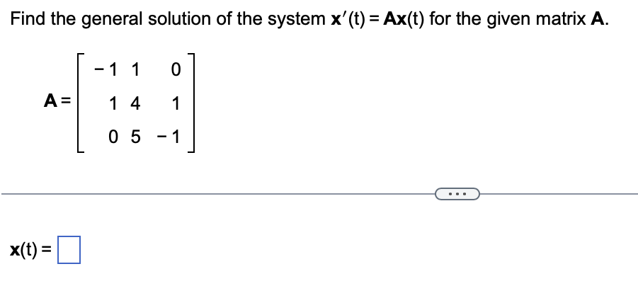 Find the general solution of the system x′(t)=Ax(t) | Chegg.com