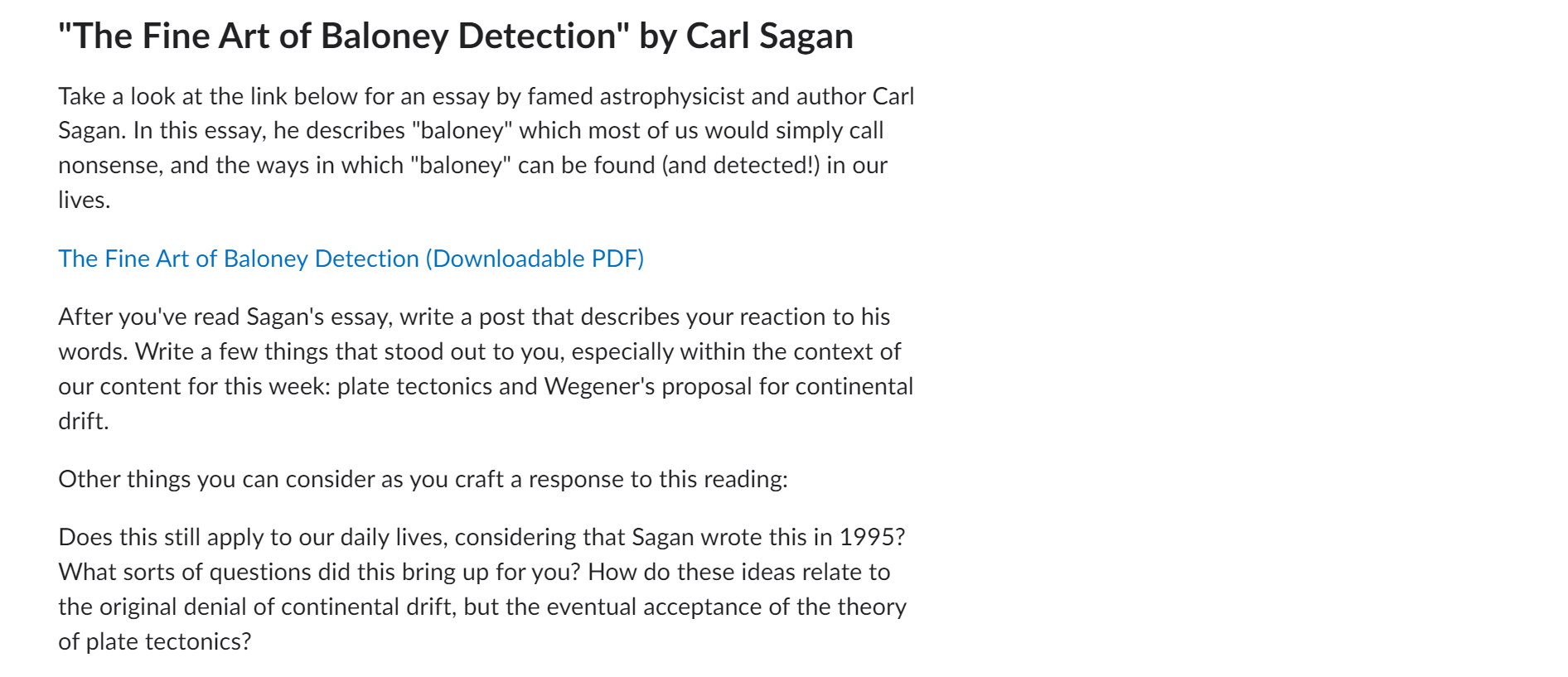 "The Fine Art of Baloney Detection" by Carl Sagan | Chegg.com