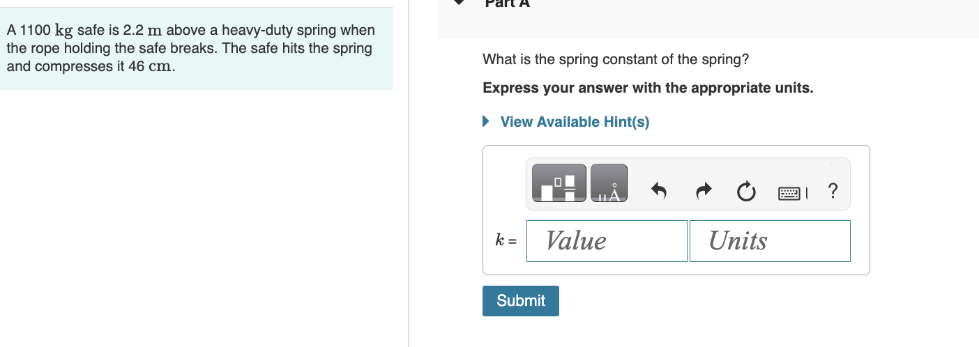 A 1100 kg safe is 2.2 m above a heavy-duty spring | Chegg.com