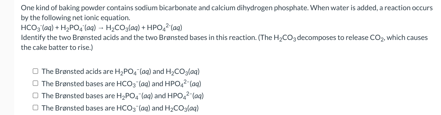Solved One kind of baking powder contains sodium bicarbonate | Chegg.com
