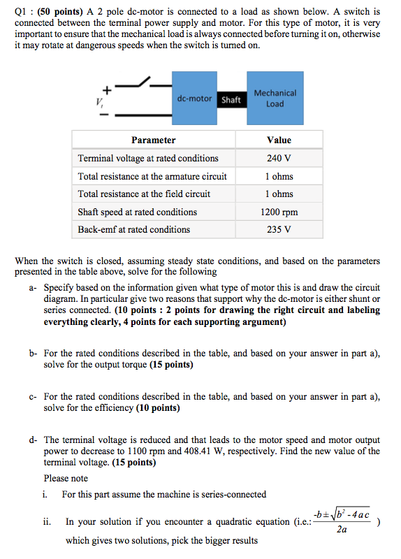 Solved Q1: (50 points) A 2 pole dc-motor is connected to a | Chegg.com