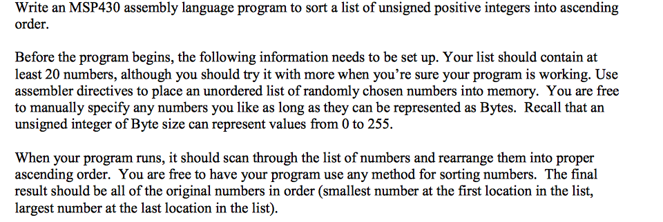 Write An Msp430 Assembly Language Program To Sort A 4118