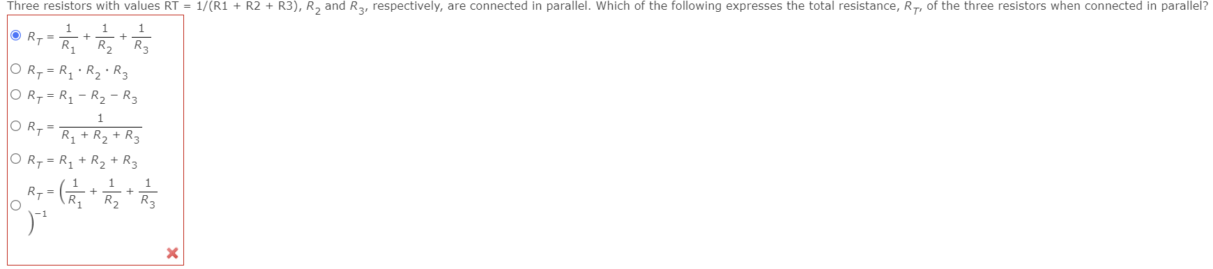 Solved 1 + + + Three resistors with values RT = 1/(R1 + R2 + | Chegg.com