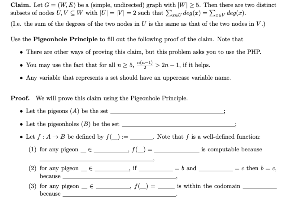 Solved Claim. Let G=(W,E) be a (simple, undirected) graph | Chegg.com