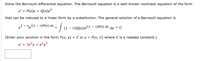 Solved Solve the Bernoulli differential equation. The | Chegg.com