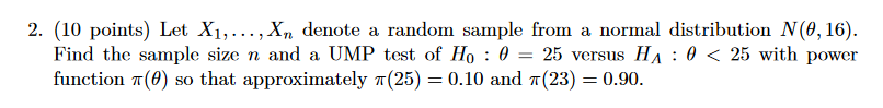 Solved 2. (10 points) Let Xi, ,X, denote a random sample | Chegg.com